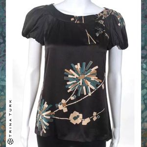 Trina Turk | Tops | Trina Turk Brown Abstract Floral Print Silk Blouse ...